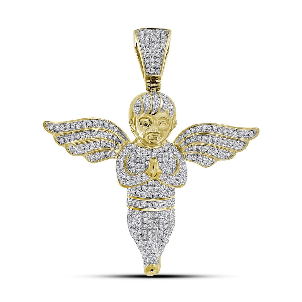 10kt Yellow Gold Mens Round Diamond Angel Charm Pendant 1-1/2 Cttw ...