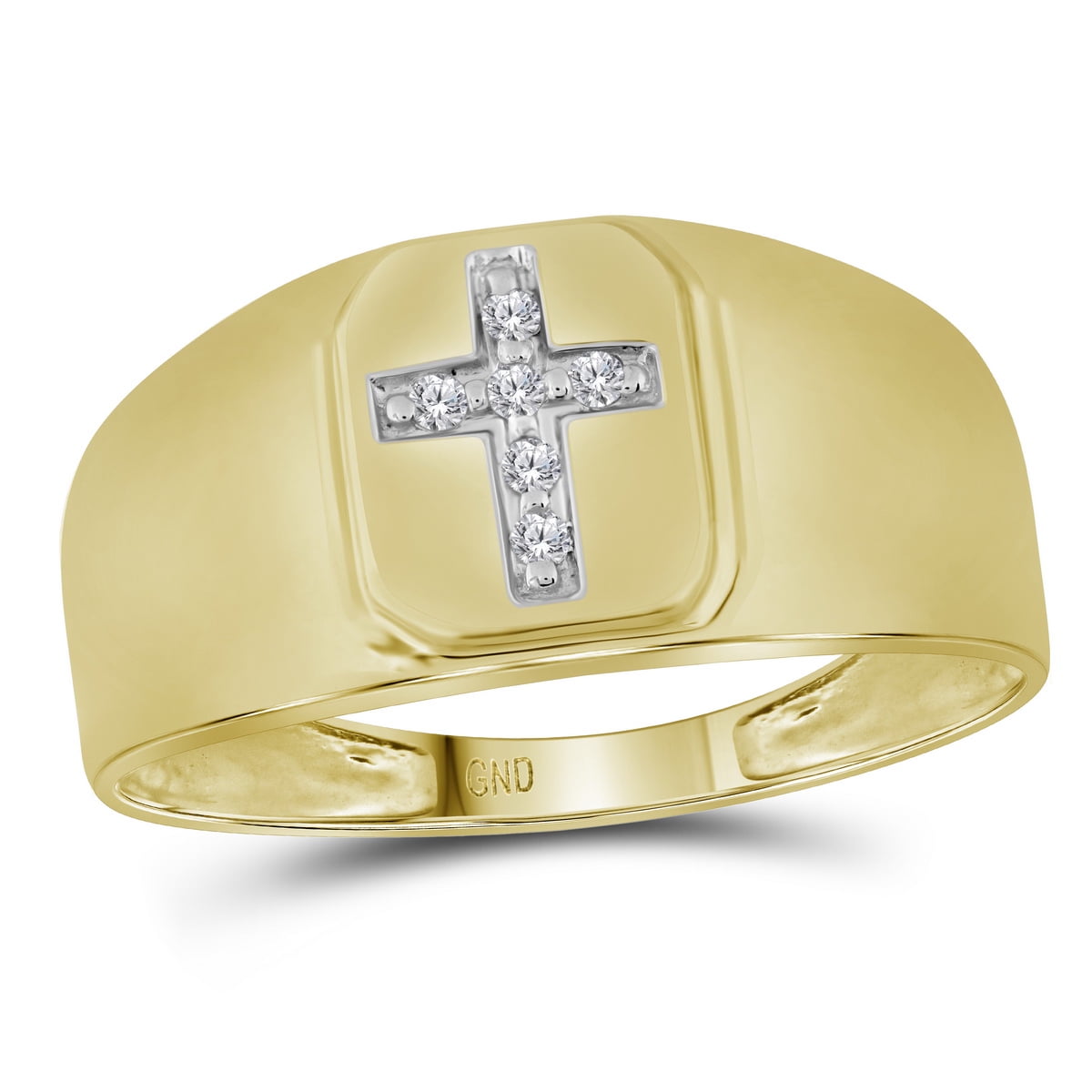 10kt Yellow Gold Mens Round Diamond Christian Cross Brushed Band Ring 1 ...