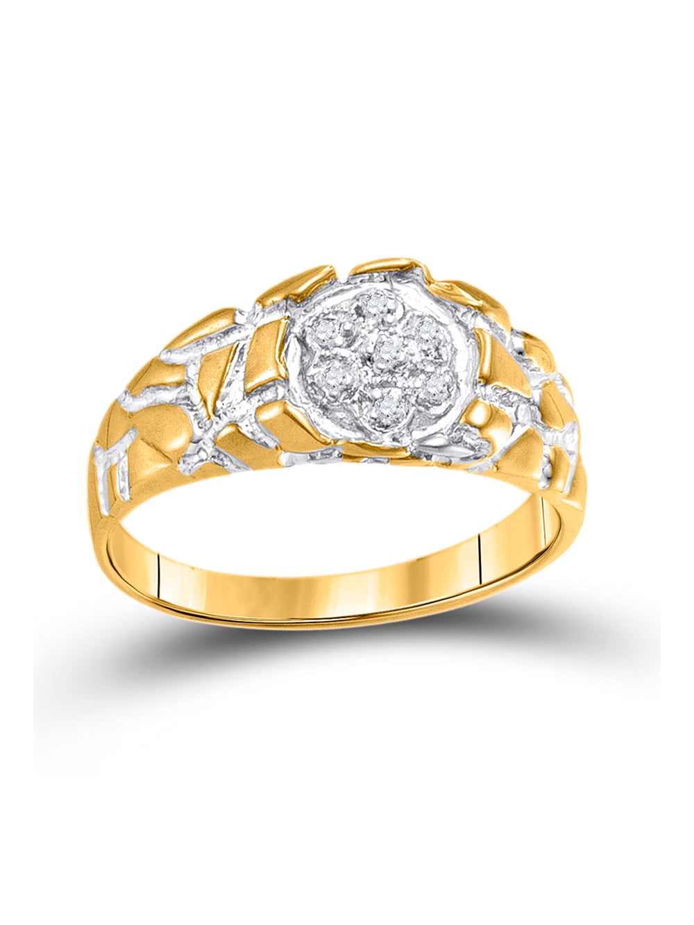 10kt Yellow Gold Mens Round Diamond Cluster Nugget Band Ring 1/20 Cttw ...