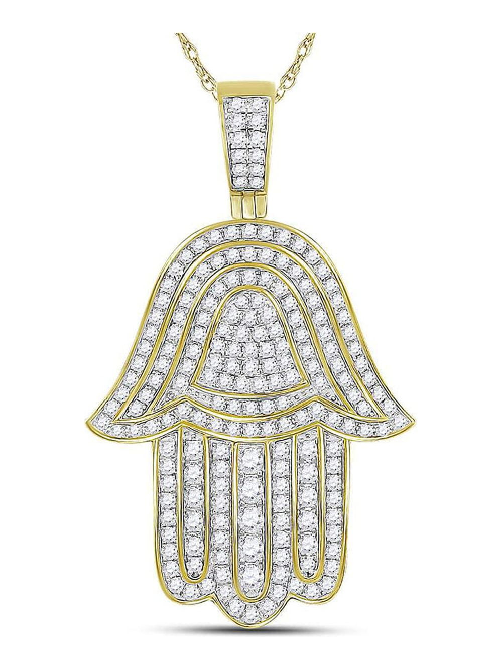 10kt Yellow Gold Mens Round Diamond Hamsa Hand Charm Pendant 1-3/4 Cttw ...