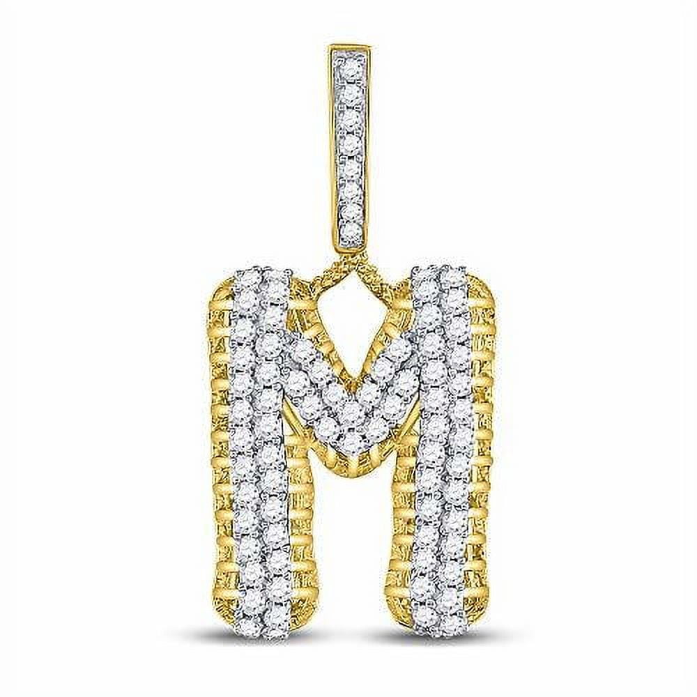 10kt Yellow Gold Mens Round Diamond M Letter Charm Pendant 1-1/2 Cttw ...