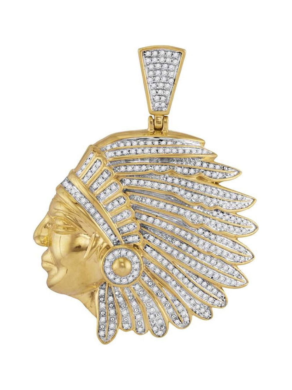 10kt Yellow Gold Mens Round Diamond Native Chief Charm Pendant 1 Cttw ...