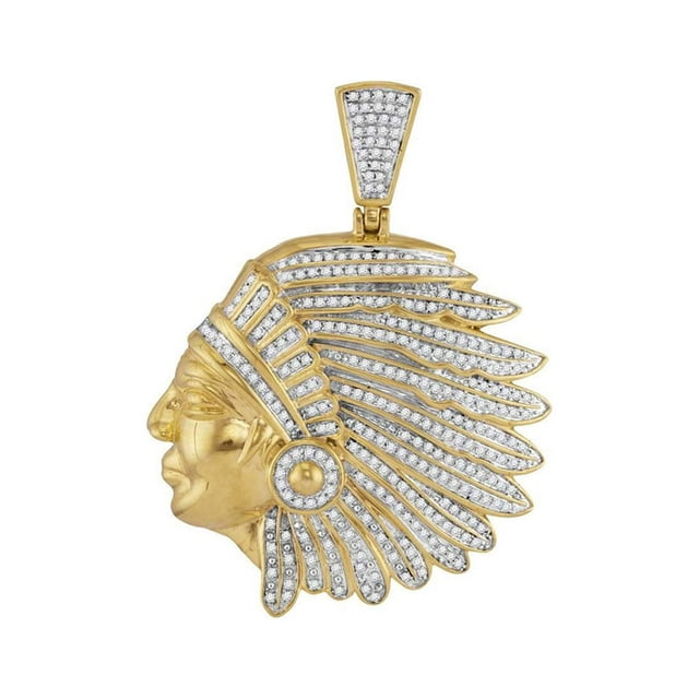 10kt Yellow Gold Mens Round Diamond Native Chief Charm Pendant 1 Cttw ...