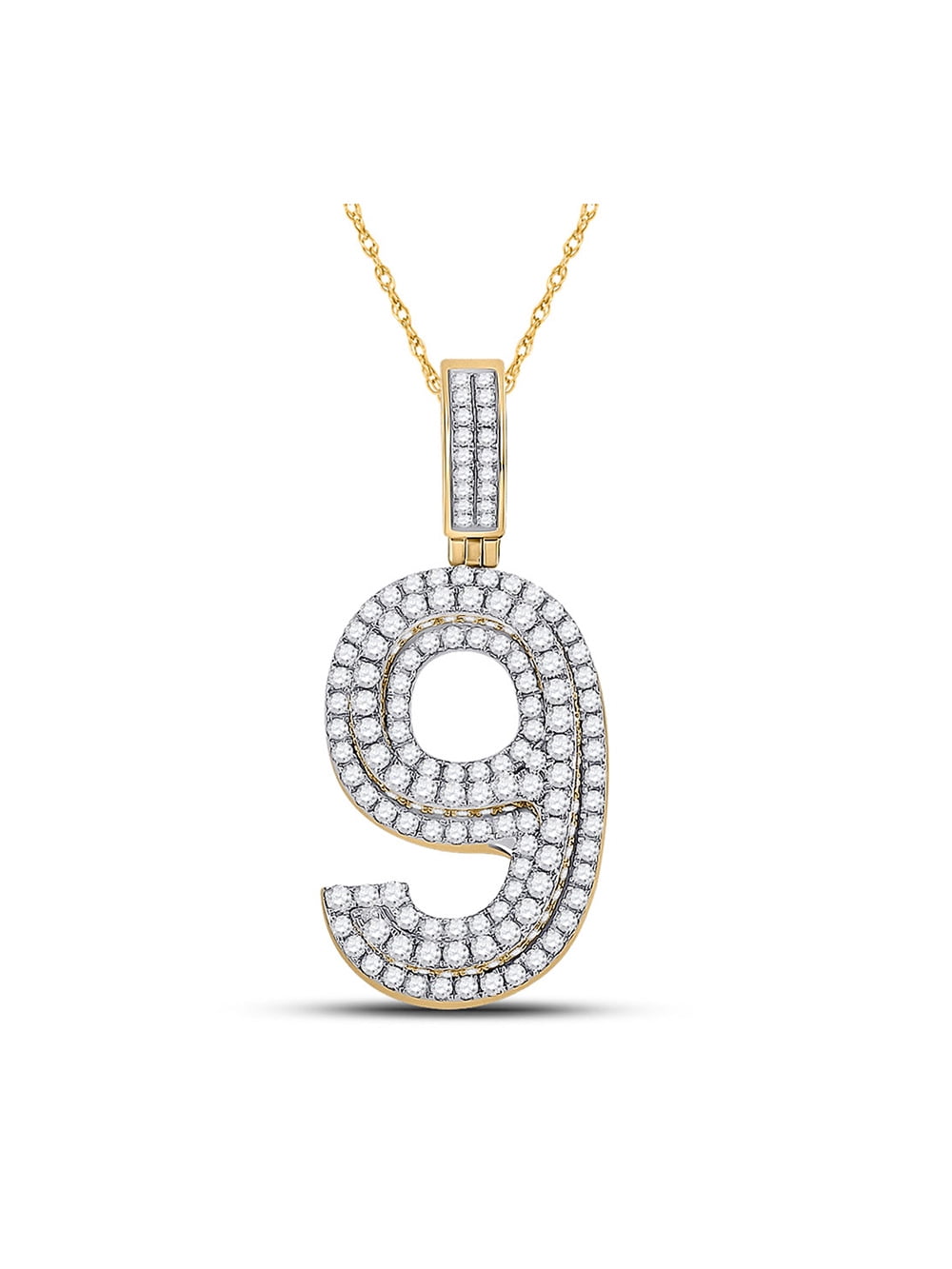 10kt Yellow Gold Mens Round Diamond Number 9 Charm Pendant 1-5/8 Cttw ...