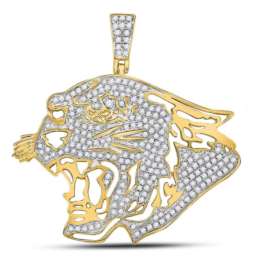10kt Yellow Gold Mens Round Diamond Panther Head Charm Pendant 5/8 Cttw ...