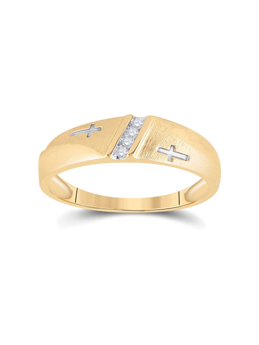 10kt Yellow Gold Mens Round Diamond Single Row Cross Wedding Band 1/20 ...