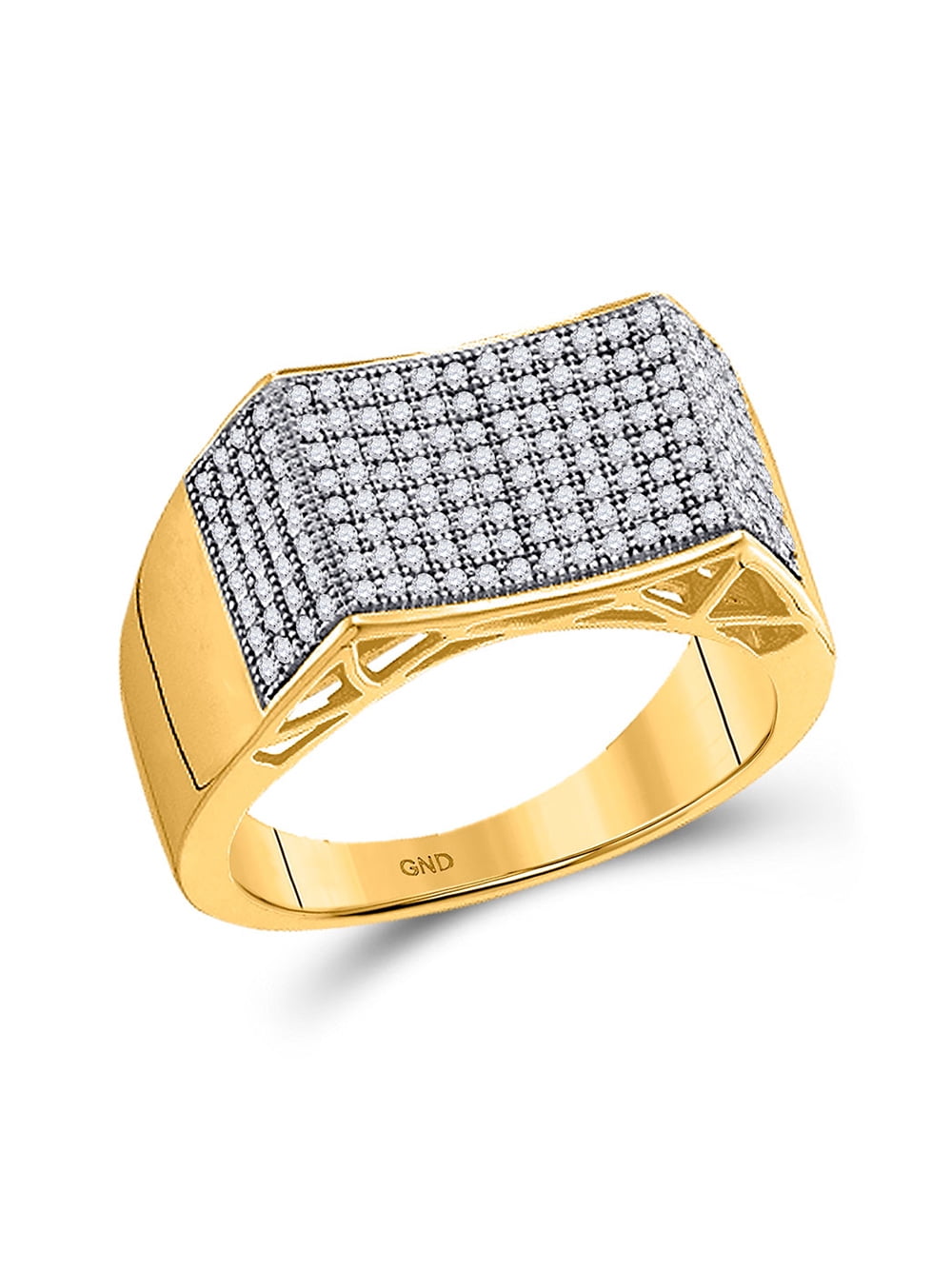 10kt Yellow Gold Mens Round Pave-set Diamond Concave Rectangle Cluster ...