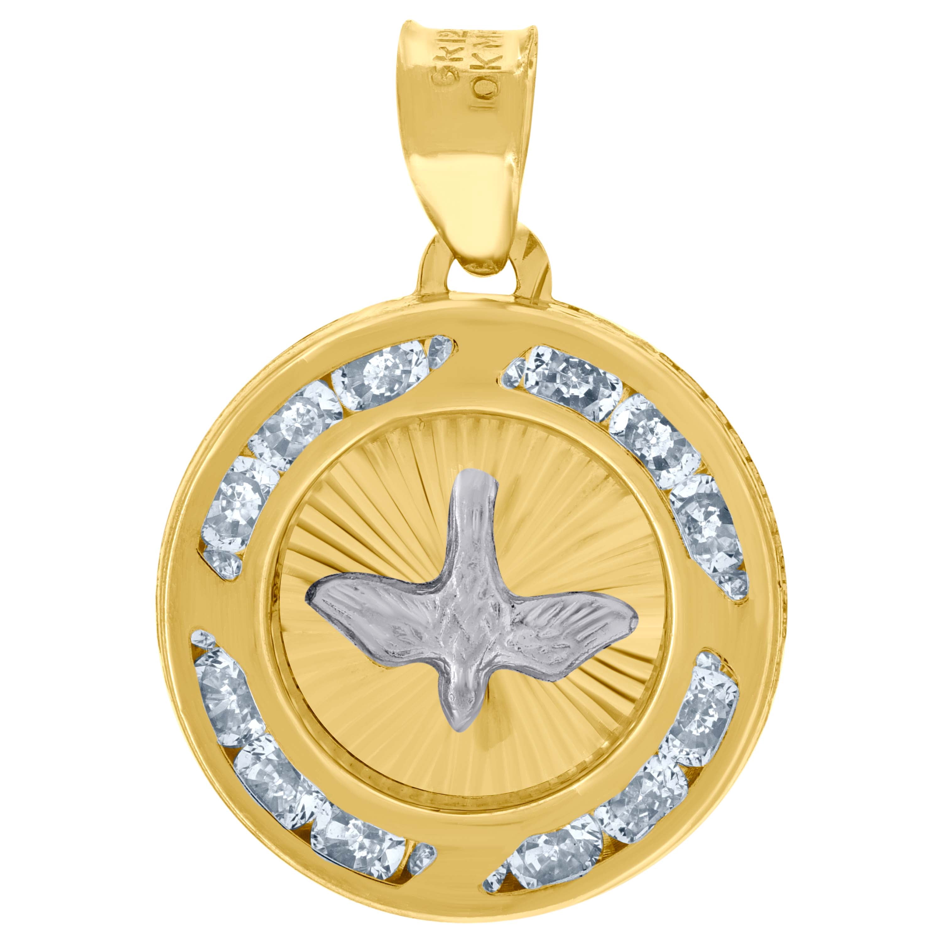 10kt Yellow Gold Unisex Cubic-Zirconia Textured Dove Bird Peace Symbol ...