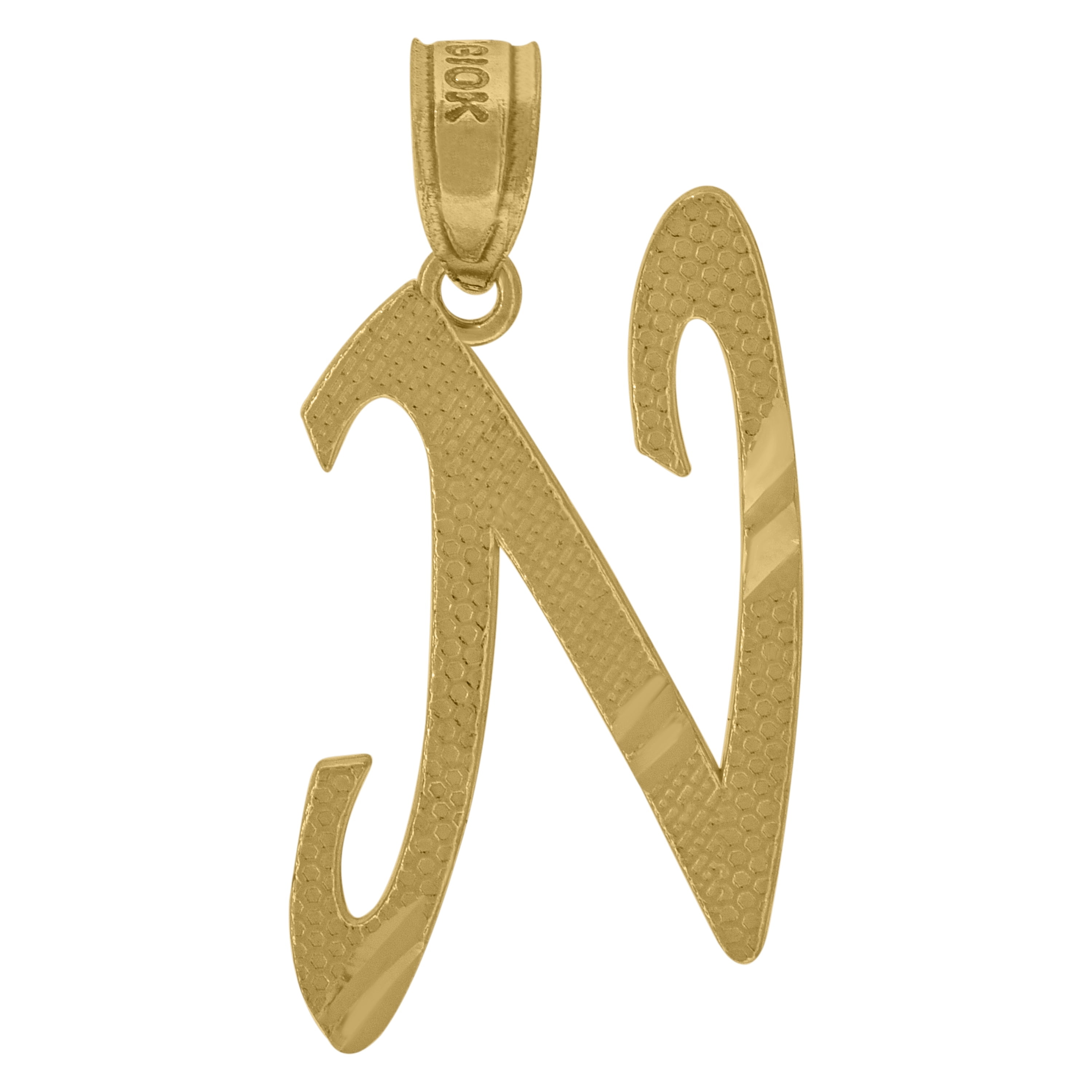 10kt Yellow Gold Unisex Diamond-Cut Initial N Charm Pendant - Walmart.com