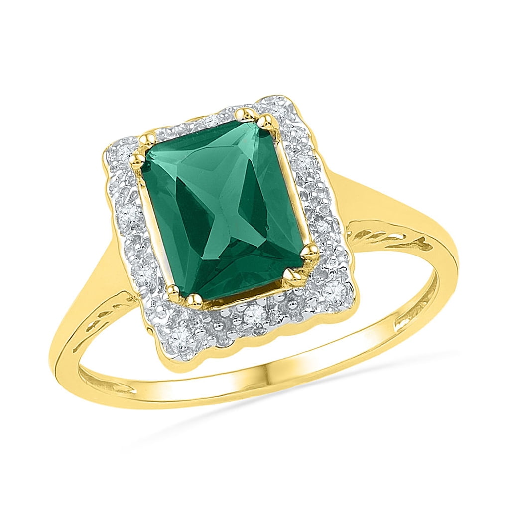 10kt Yellow Gold Womens Emerald Lab-created Emerald Solitaire Ring 1-3/ ...