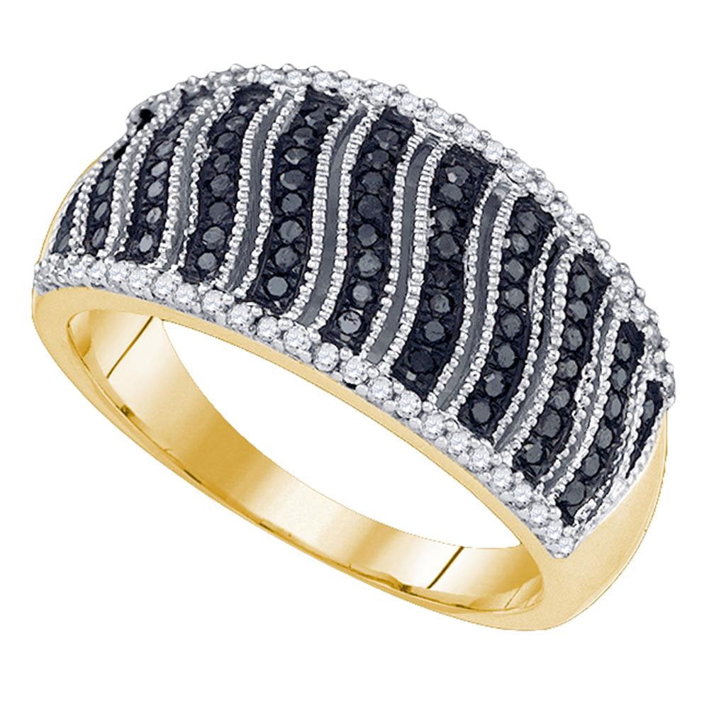 10kt Yellow Gold Womens Round Black Color Enhanced Diamond Band Ring 3/ ...