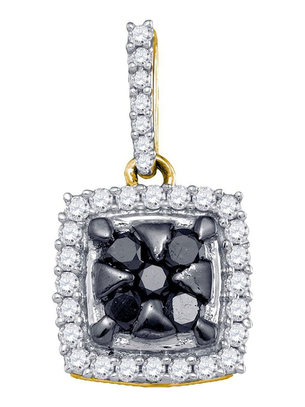 10kt Yellow Gold Womens Round Black Color Enhanced Diamond Square ...
