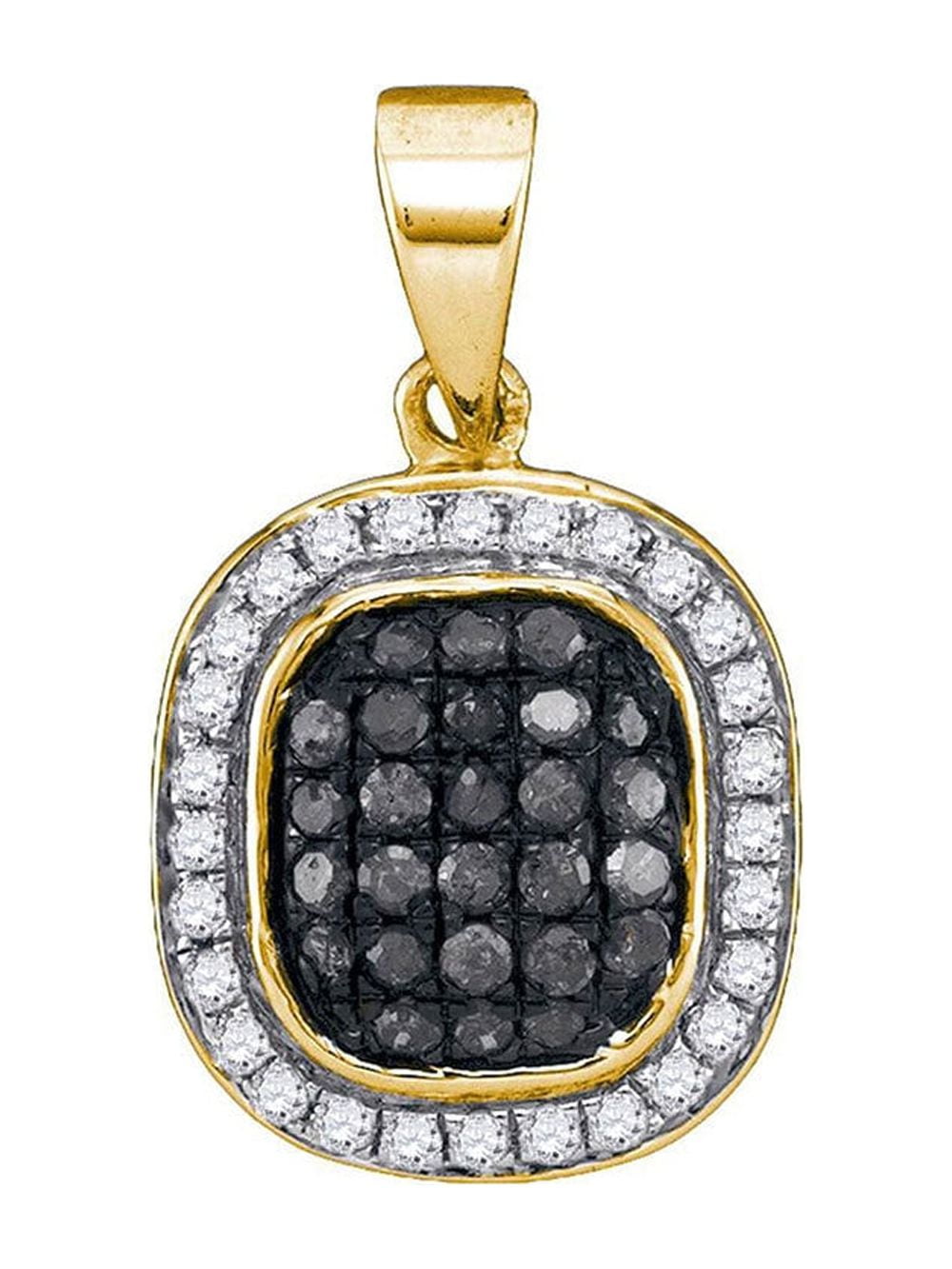 10kt Yellow Gold Womens Round Black Color Enhanced Diamond Square ...
