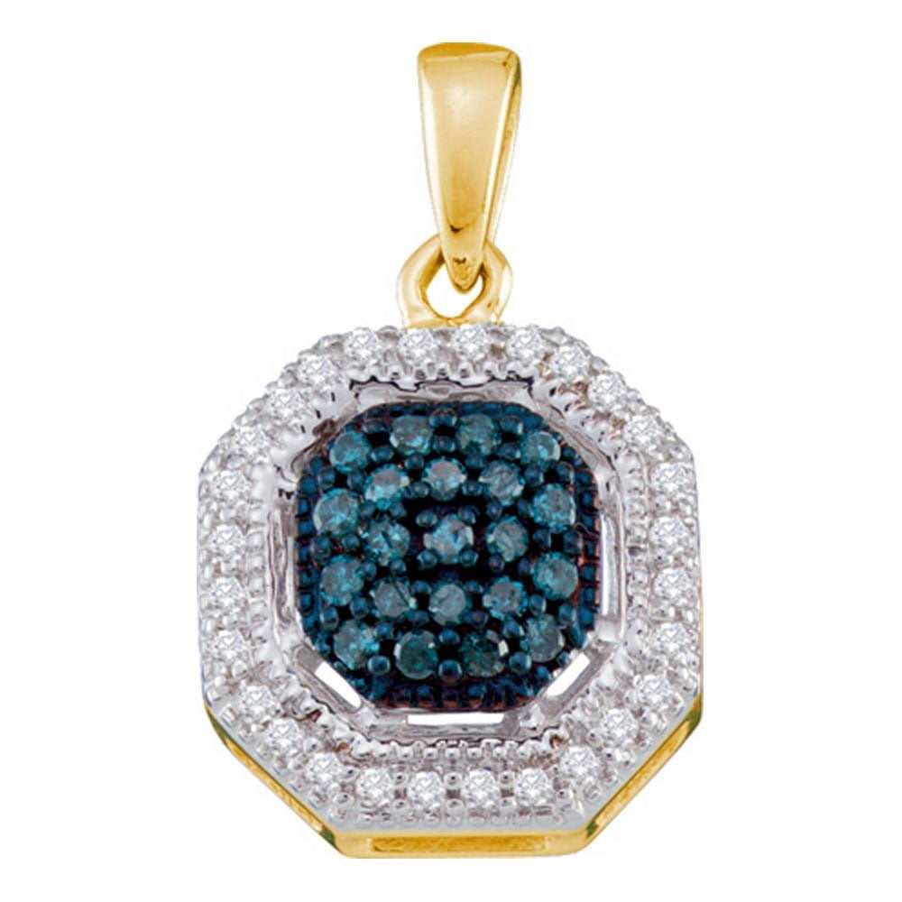 10kt Yellow Gold Womens Round Blue Color Enhanced Diamond Square Frame ...