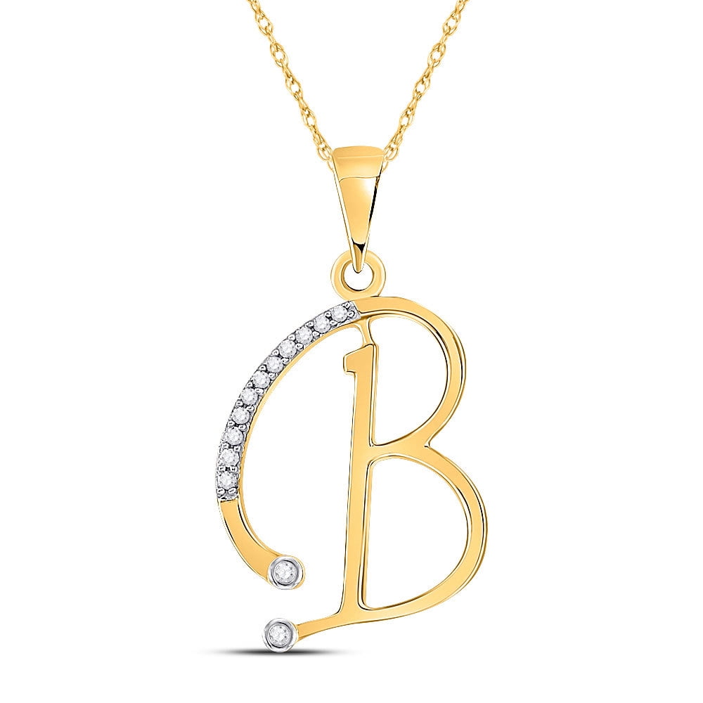 10kt Yellow Gold Womens Round Diamond B Initial Letter Pendant 1/12 ...