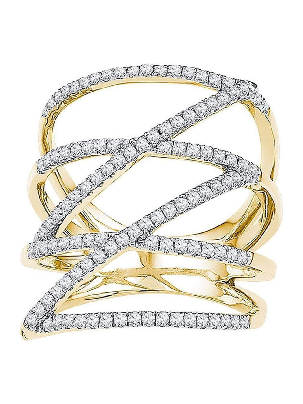 10kt Yellow Gold Womens Round Diamond Crossover Strand Fashion Band ...