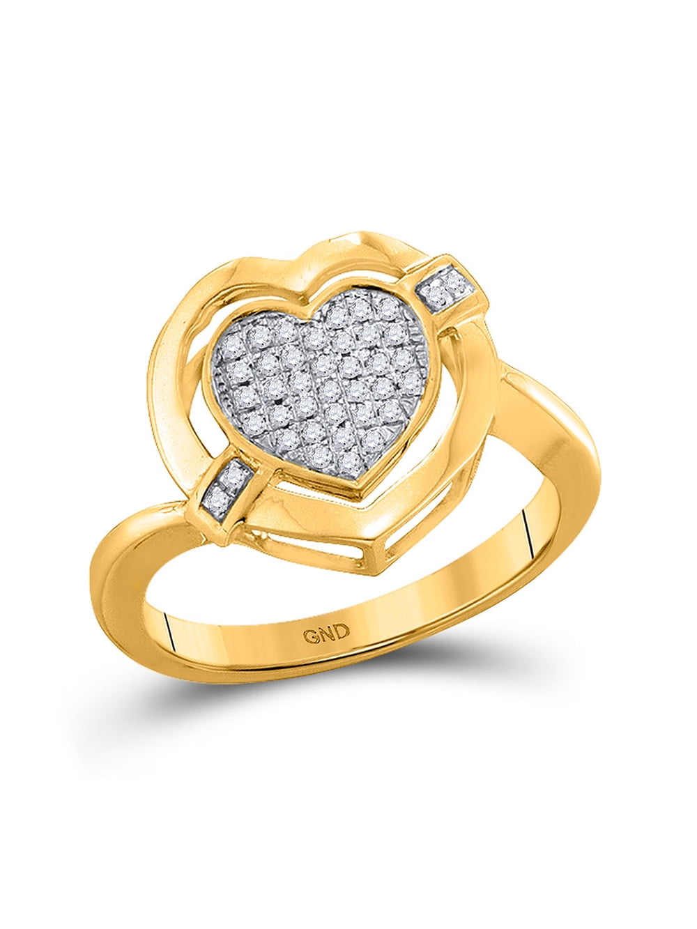 10kt Yellow Gold Womens Round Diamond Heart Cluster Ring 1/6 Cttw ...