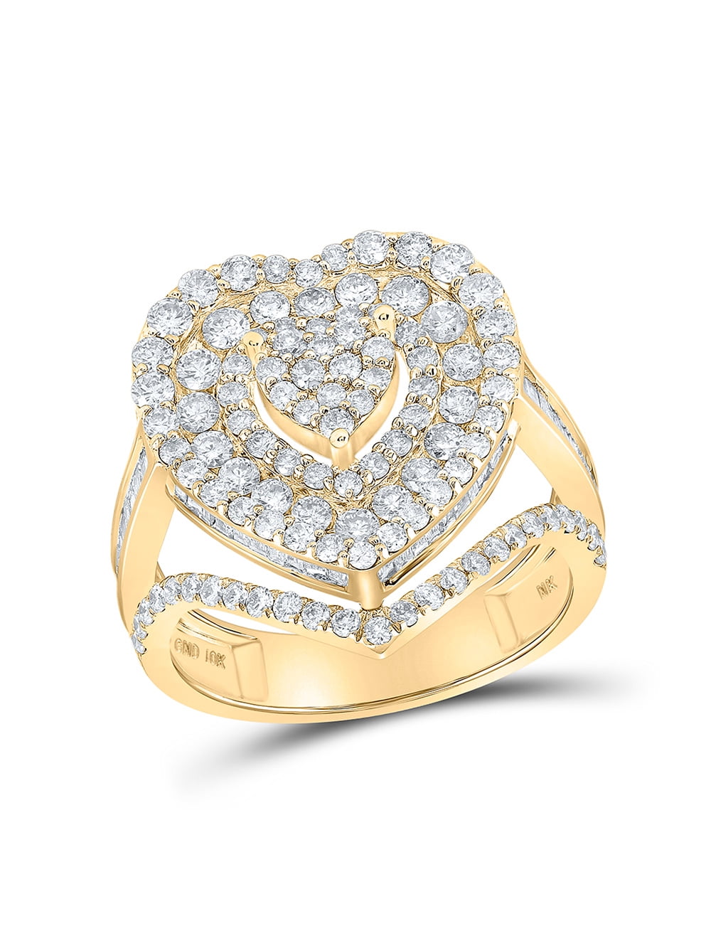 10kt Yellow Gold Womens Round Diamond Heart Ring 2-1/4 Cttw - Walmart.com