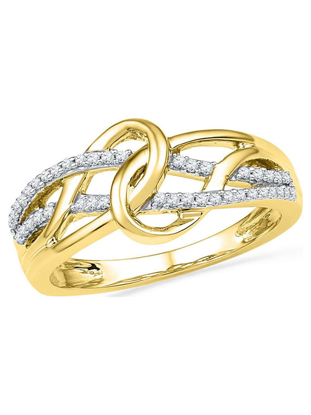 10kt Yellow Gold Womens Round Diamond Infinity Loop Knot Lasso Ring 1/6 ...