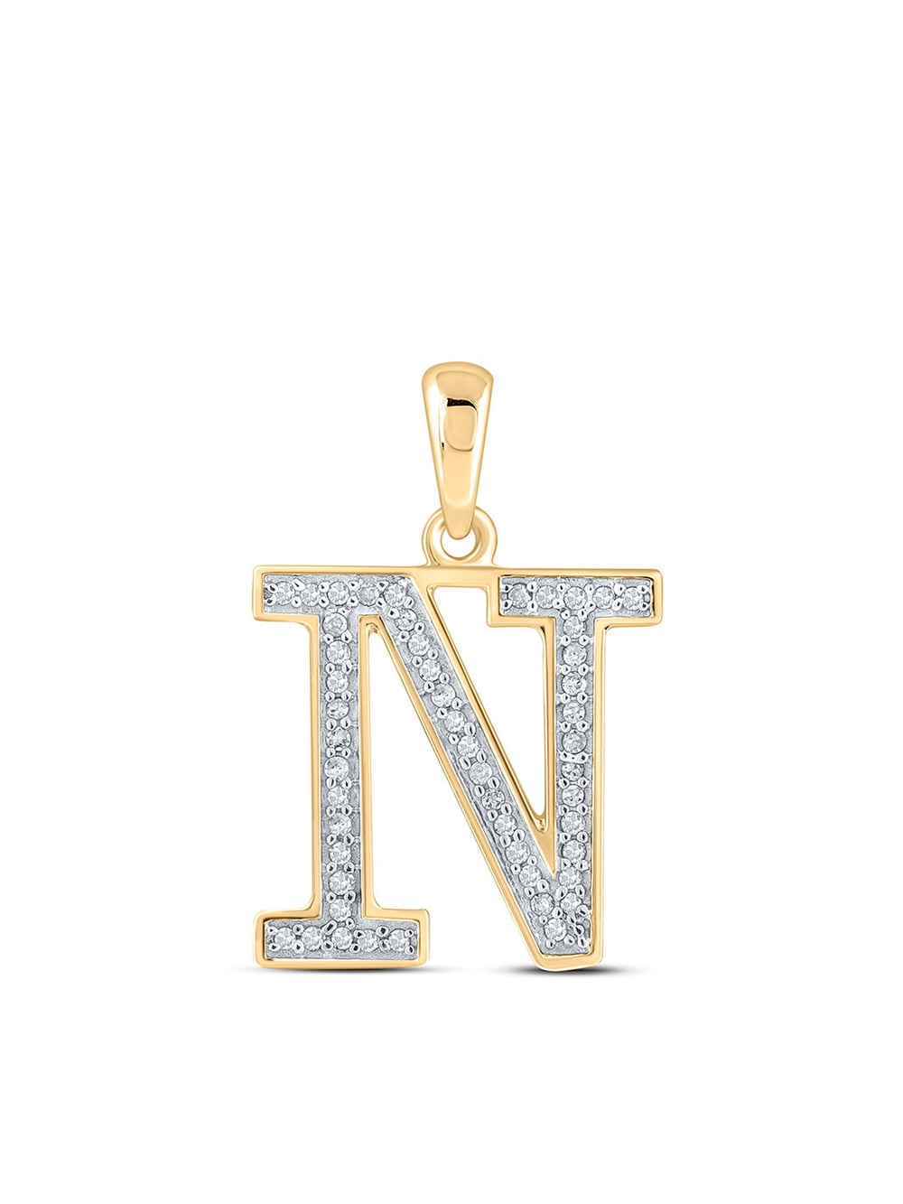 10kt Yellow Gold Womens Round Diamond Initial N Letter Pendant 1/10 ...