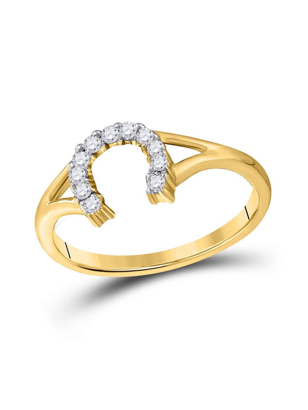 10kt Yellow Gold Womens Round Diamond Lucky Horseshoe Split-shank Ring ...