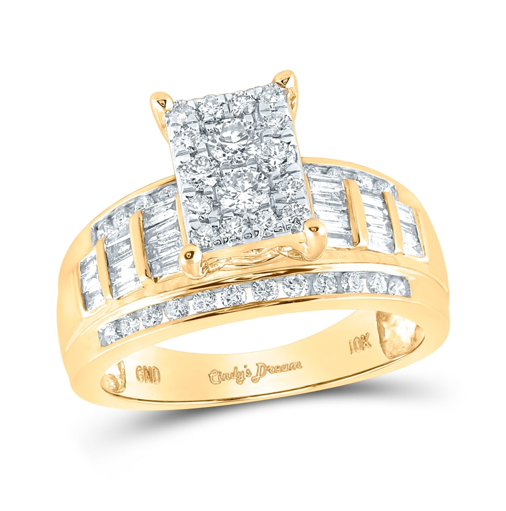 10kt Yellow Gold Womens Round Diamond Rectangle Cluster Bridal Wedding ...