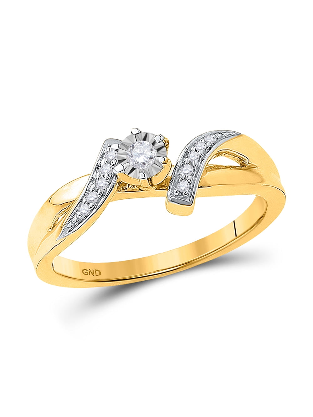 10kt Yellow Gold Womens Round Diamond Solitaire Promise Ring 1/10 Cttw ...