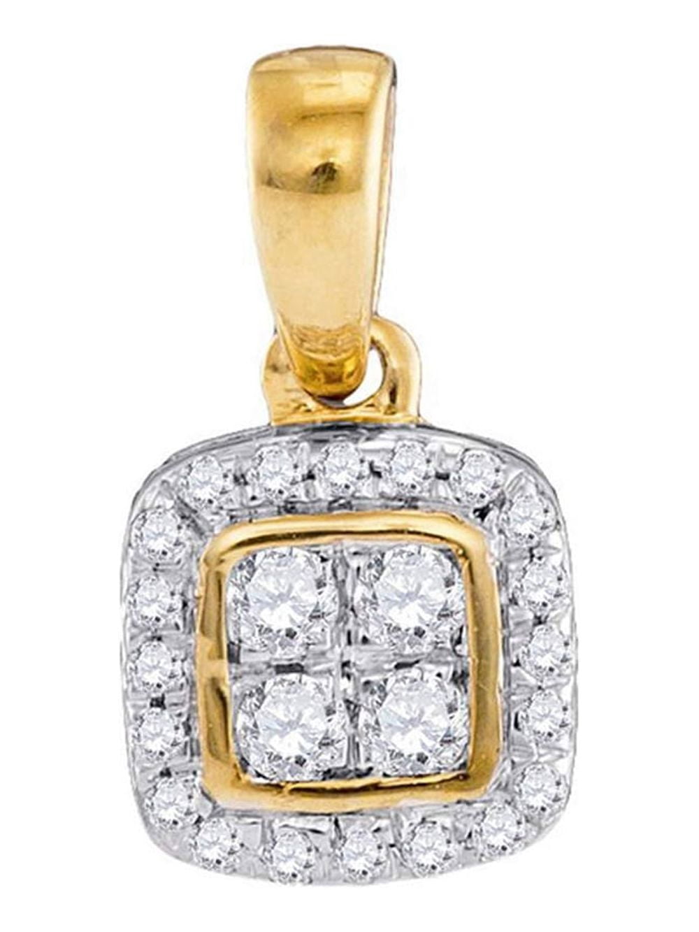 10kt Yellow Gold Womens Round Diamond Square Cluster Pendant 1/10 Cttw ...