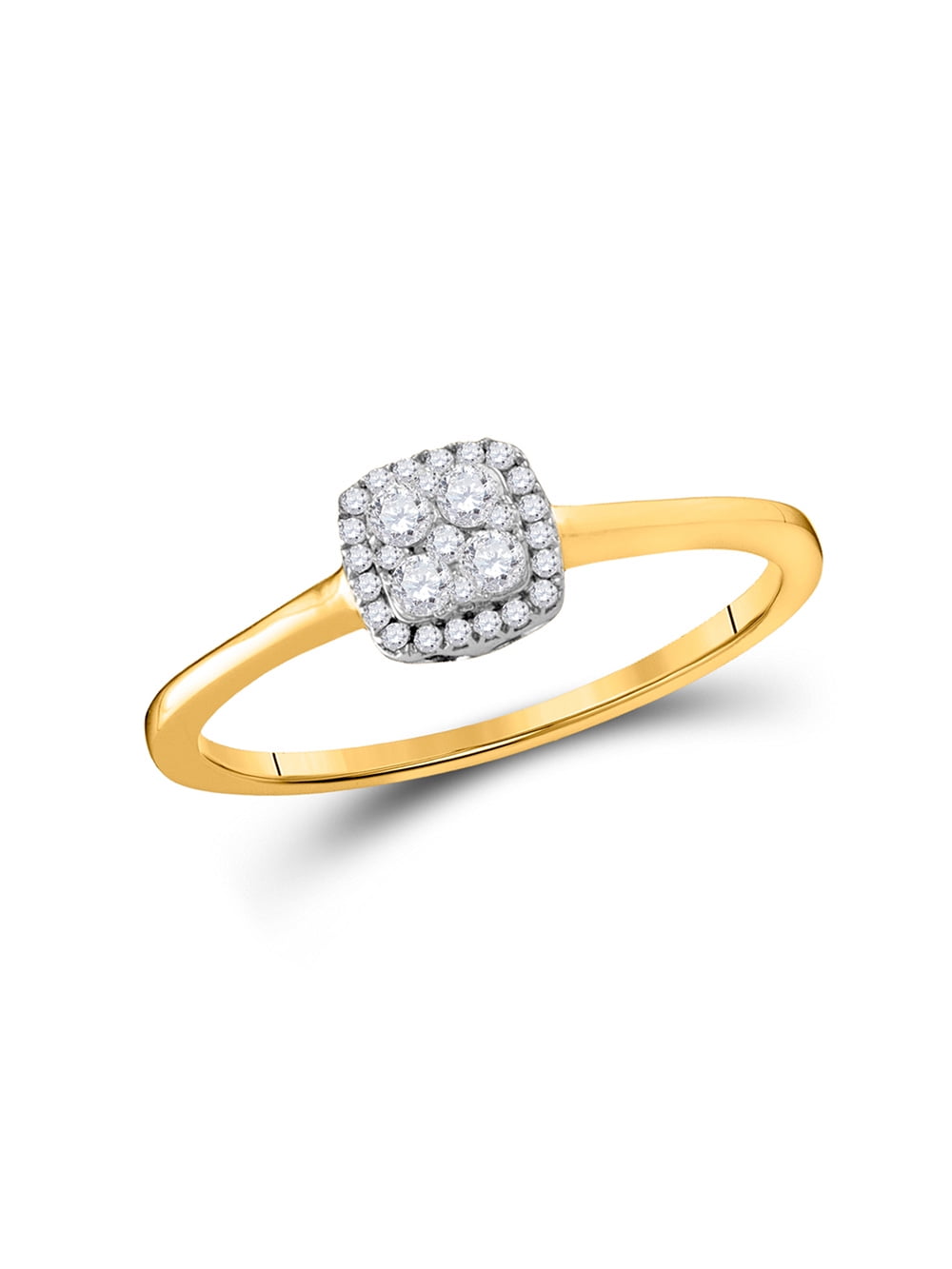 10kt Yellow Gold Womens Round Diamond Square Cluster Ring 1/5 Cttw ...