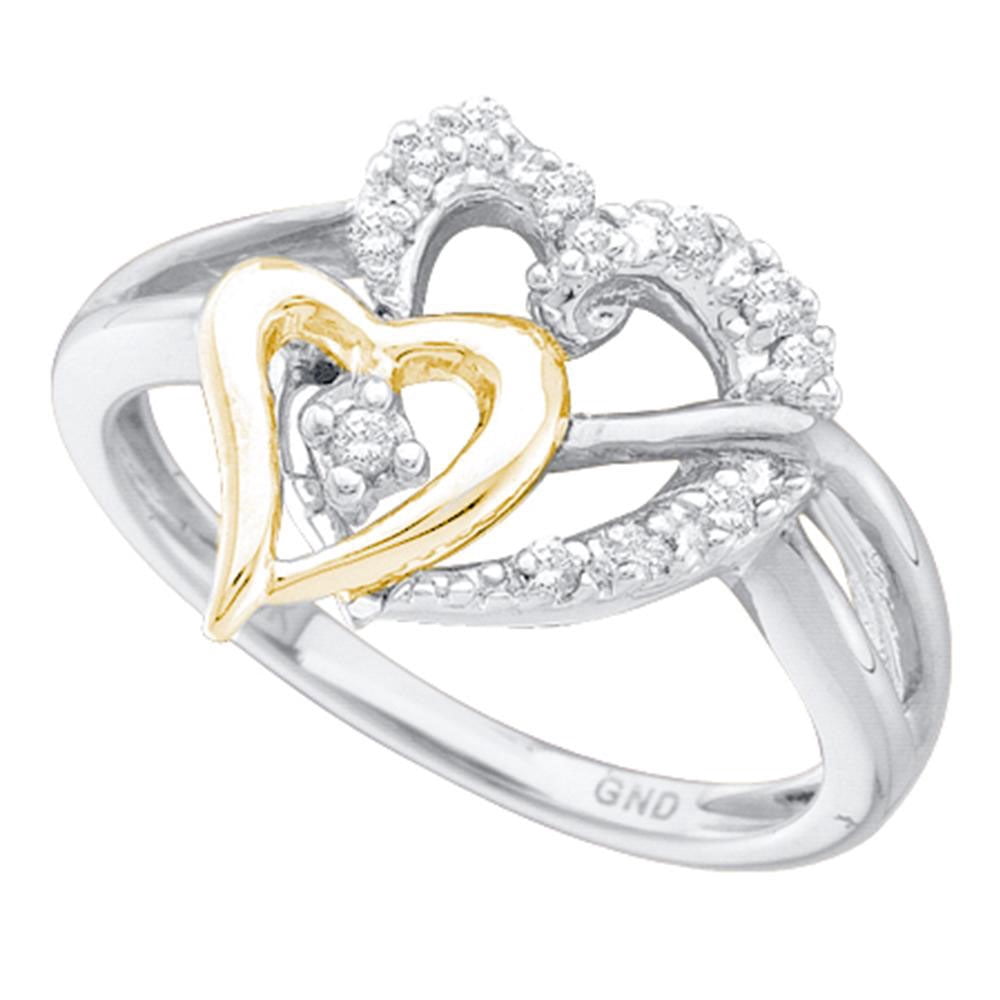 10kt Yellow Gold Womens Round Diamond Two-tone Double Heart Ring 1/10 ...