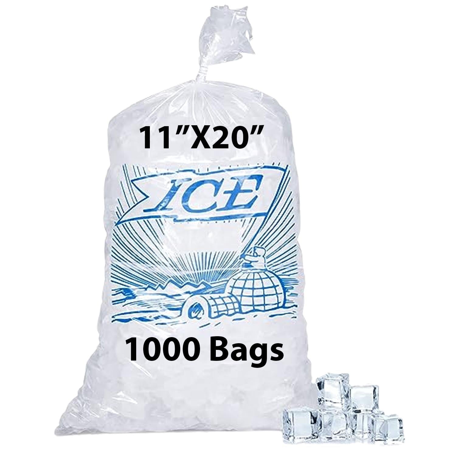 10lb Metallocene Ice Bag - 11"x20" & (1000 Bags) 1.5Mil Printed Ice Bag ...