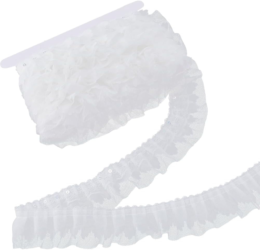 10m 3-Layer Pleated Chiffon Lace Trim 50mm Wide White Multi Layer ...