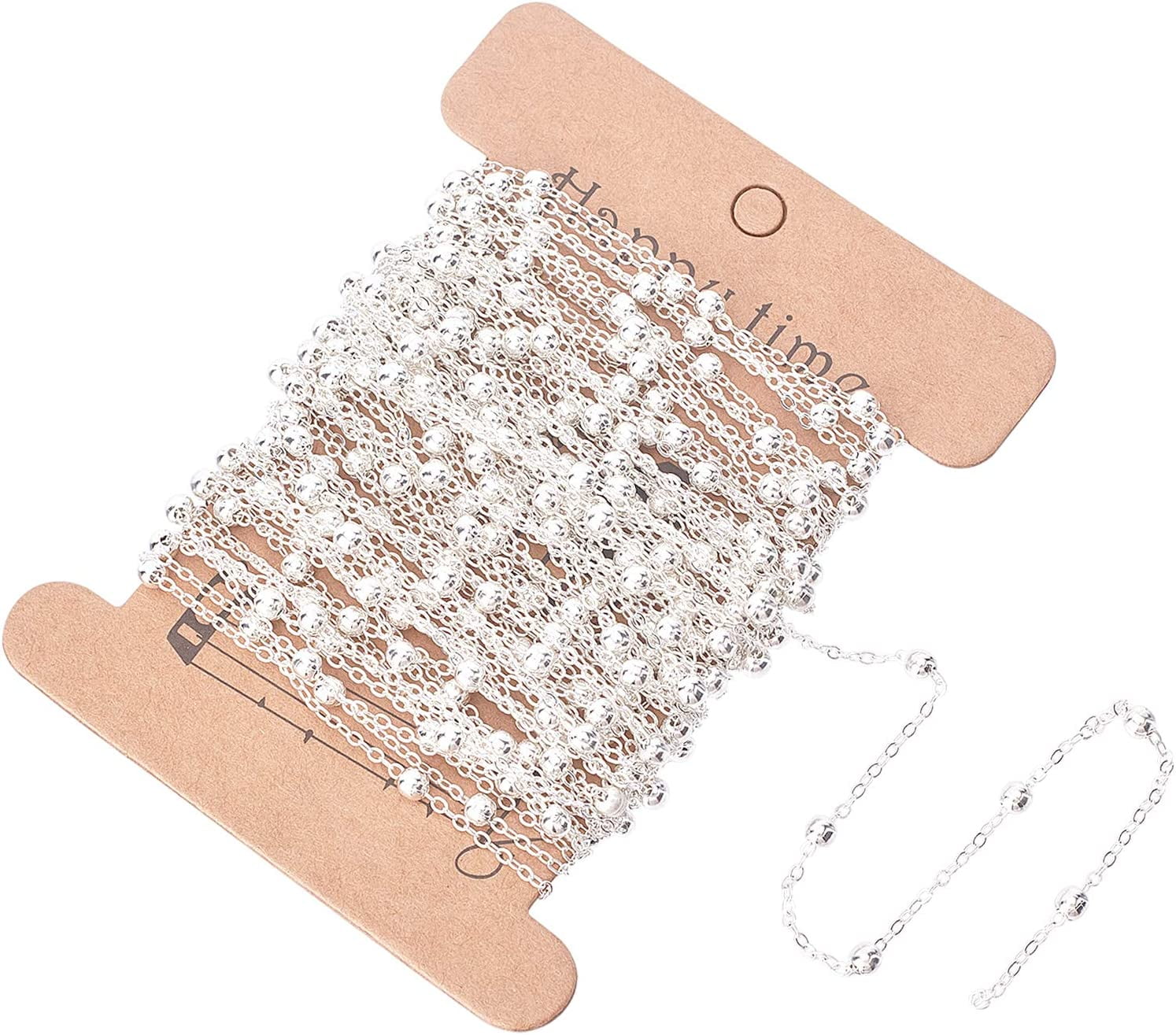 10m/32.80 Feet Silver Chains Brass Cable Chains with 3mm Balls 1 Roll ...