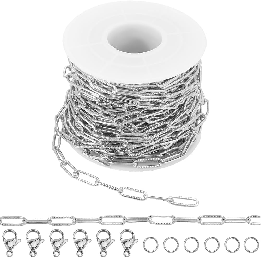 10m/32.81 Feet Silver Paper Clip Chain Bulk Paperclip Chain Links 12 ...