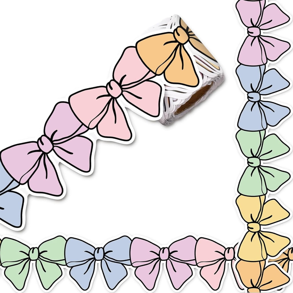 10m Colorful Bows Border Trim Self-Adhesive Bulletin Board Decoration ...