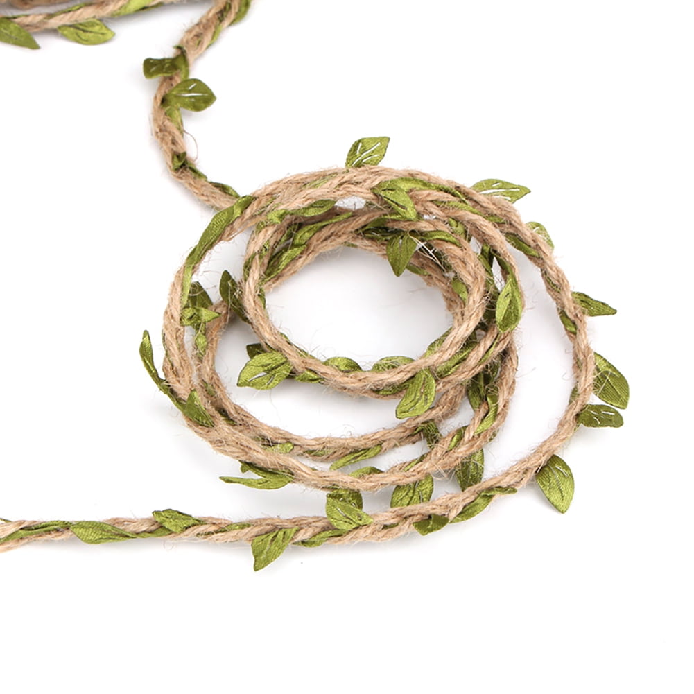 10m Natural Jute Twine, Burlap Leaf Ribbon with Artificial Vine Green ...