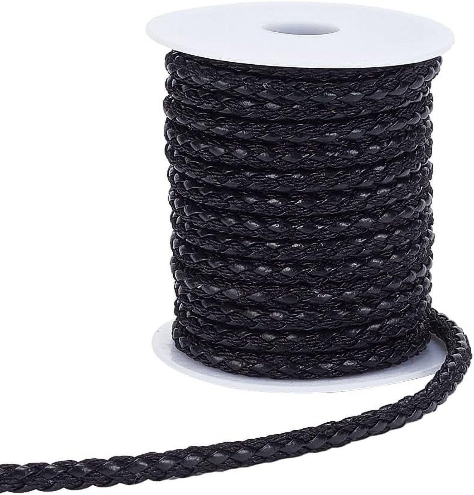 10m Round Leather Cord String Rope Folded 5mm Wide Black Flat Round ...