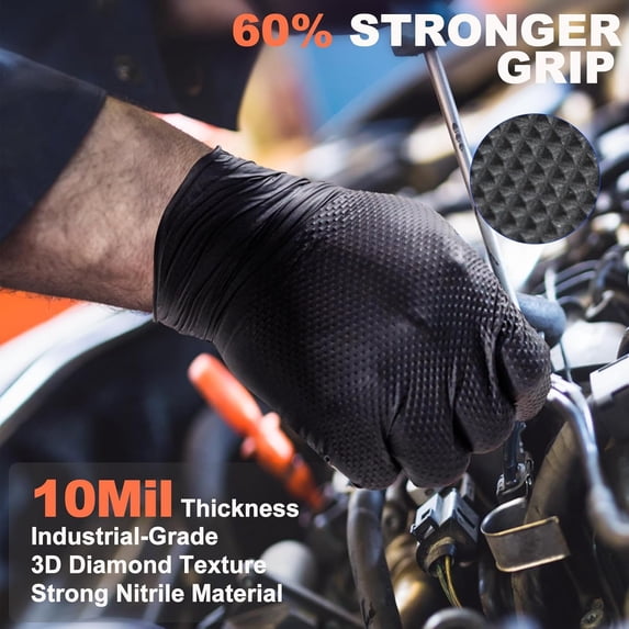 10mil Nitrile-Gloves Disposable-Black Chemical-Resistant Rubber ...