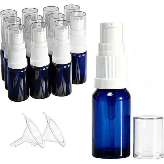 10ml 12 Pack Blue Glass Pump Bottle, 1/3oz Travel Refillable Cream ...