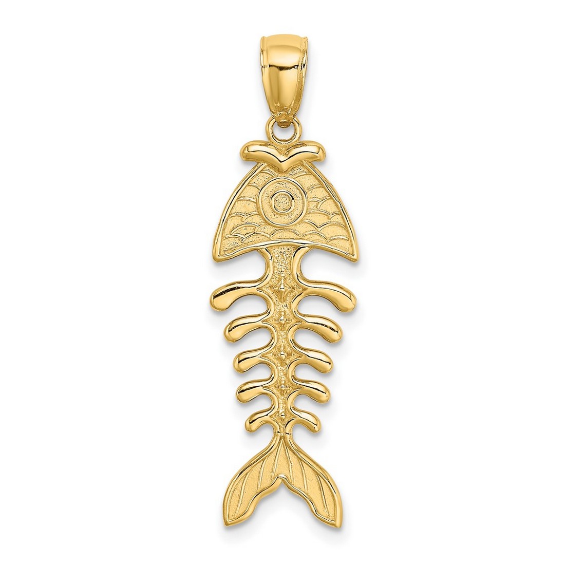 10mm 14k Gold 3 d Animal Sealife Fishbone Pendant Necklace Textured and ...