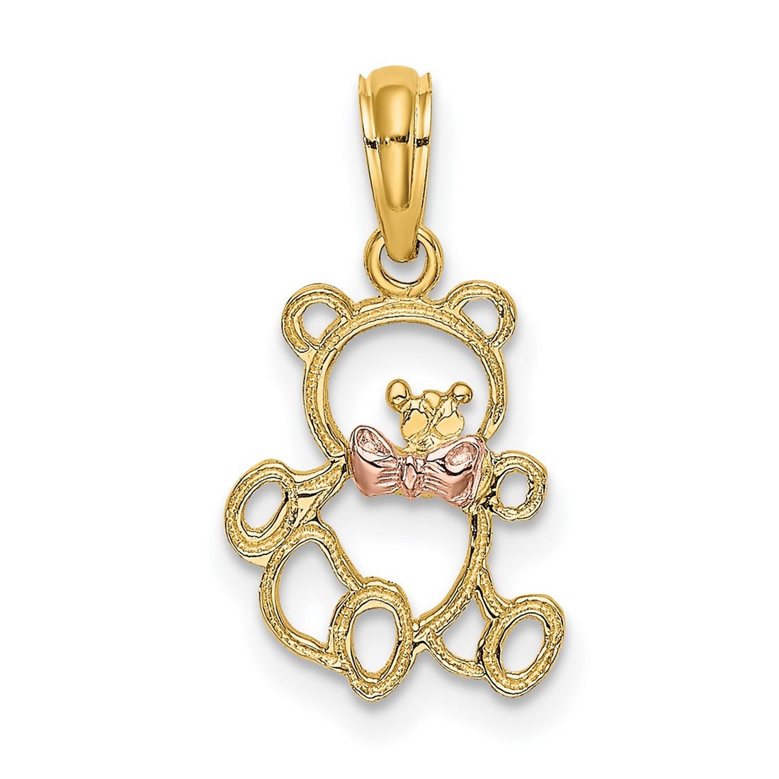 10mm 14k Two tone Gold Teddy Bear With Pink Bow Tie Cut out Charm ...