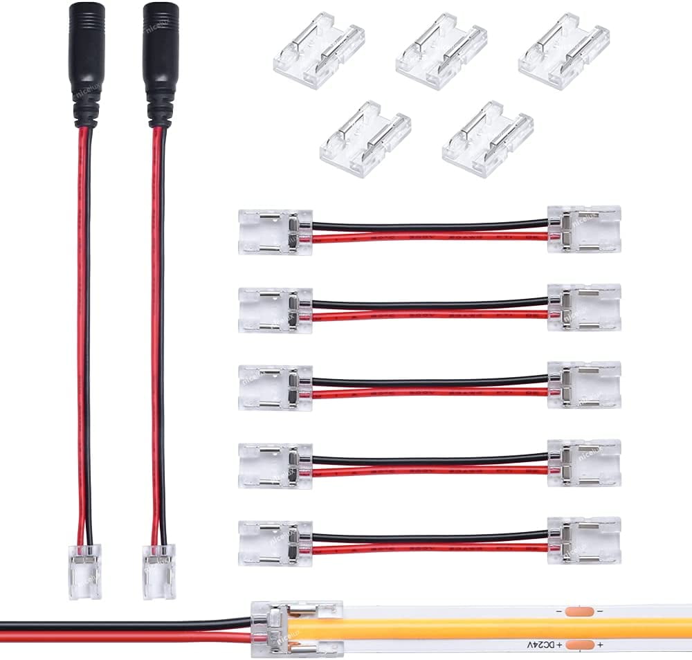 10mm 2 Pin COB LED Strip Connector Kit with DC Female Input, Middle ...