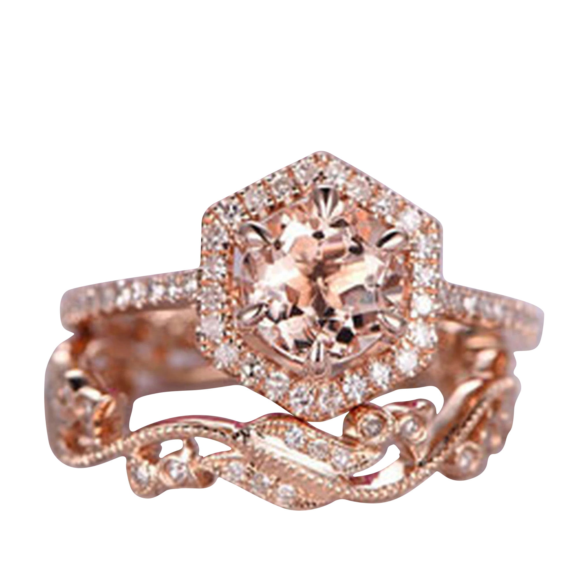 10mm 4.75 Carat Round Cut Morganite Engagement Ring Set Diamond ...