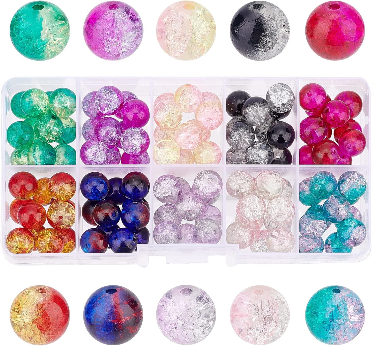 10mm Crackle Glass Beads 100pcs Handcrafted Crystal Beads 10 Color ...