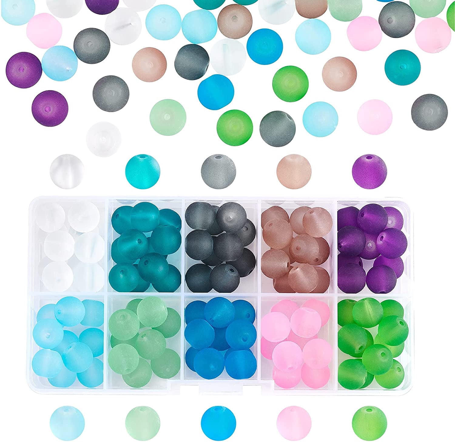 10mm Frosted Glass Beads 120pcs Bracelet Beads 10 Color Round Loose ...