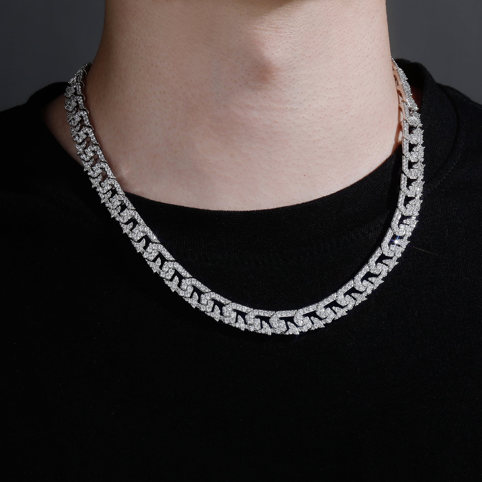 10mm Full Diamond Cuban Link Chain Hip Hop Necklaces - Walmart.com