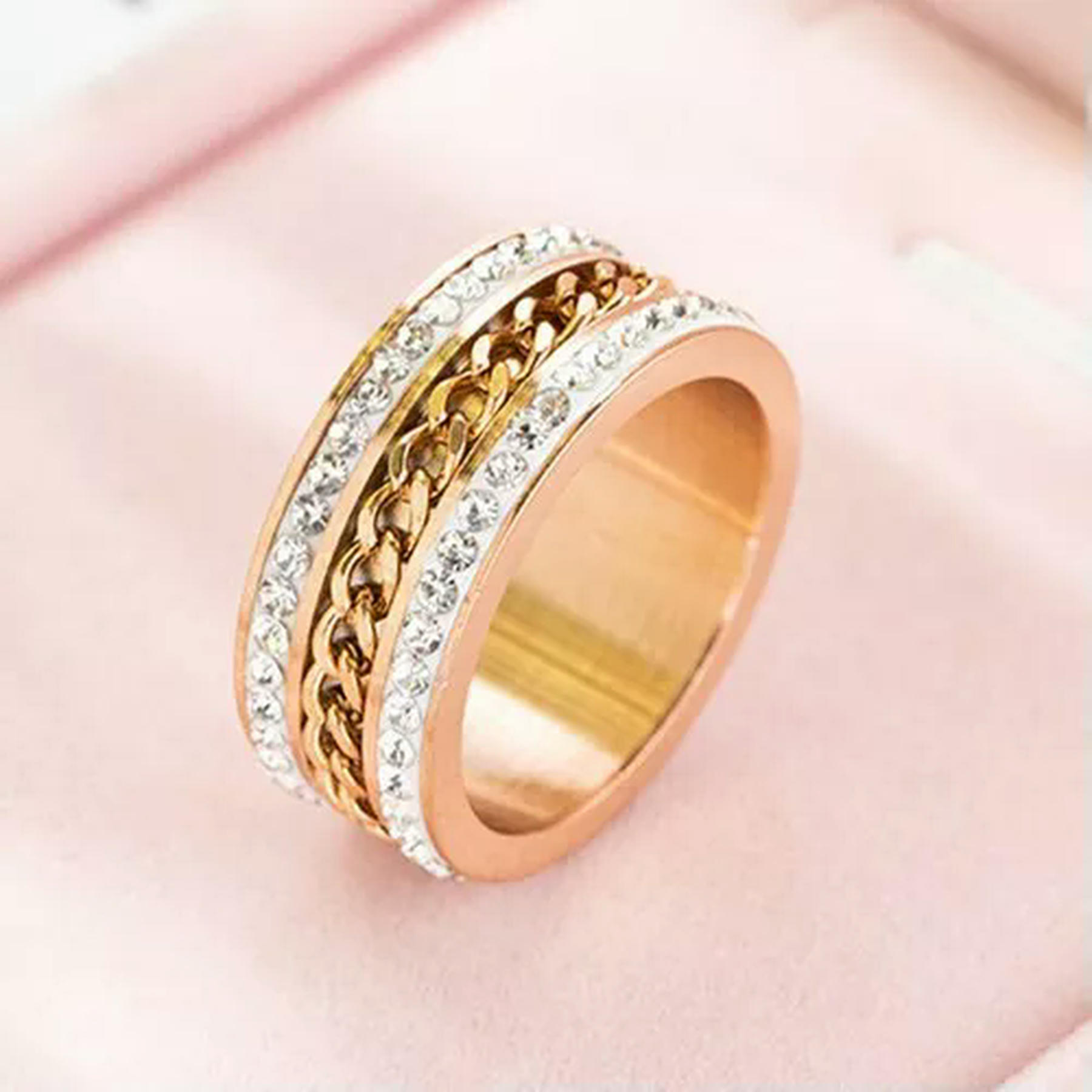 10mm Gold Rose Gold Black Chian Spinner Band Mens Stainless Steel Ring ...