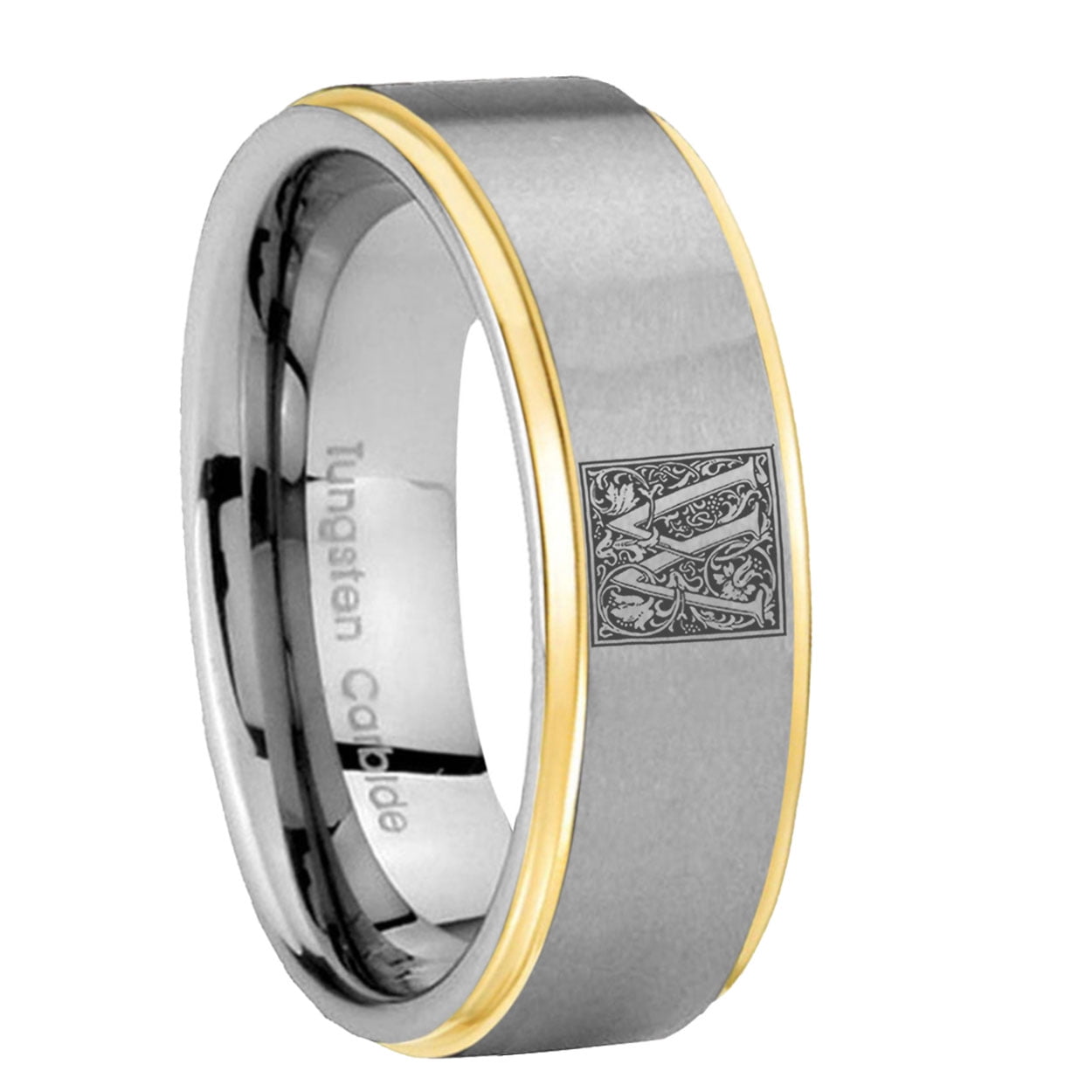 10mm Gold Silver Step Tungsten Floral Box Letter W Monogram Engraved ...