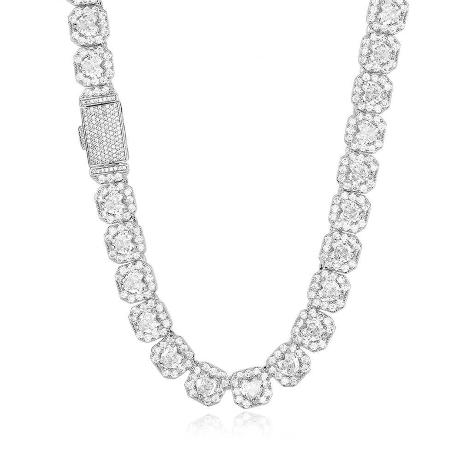 10mm Heart Iced Out Tennis Necklace for Men Jumbo Square Hip Hop Tennis ...