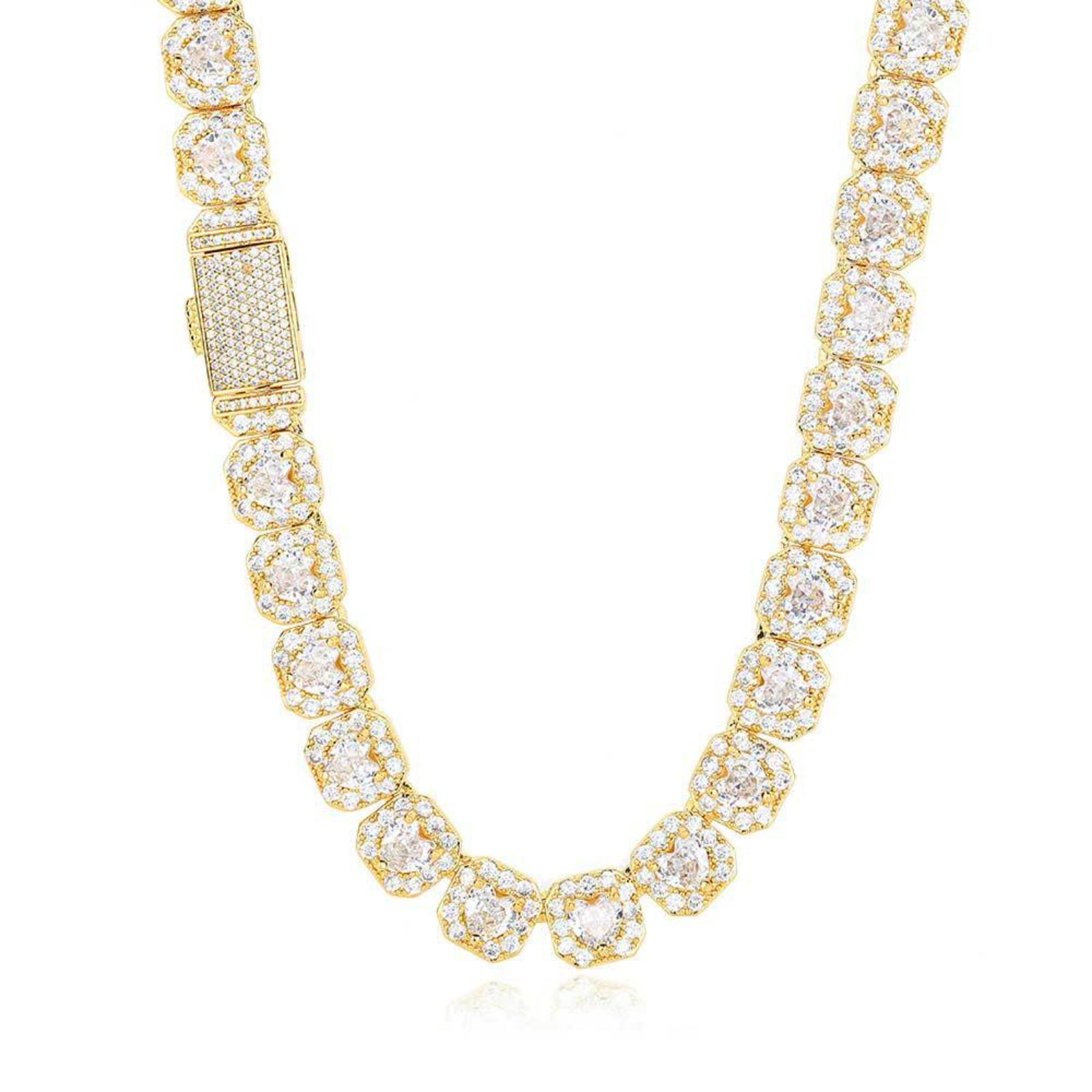 10mm Heart Iced Out Tennis Necklace for Men Jumbo Square Hip Hop Tennis ...